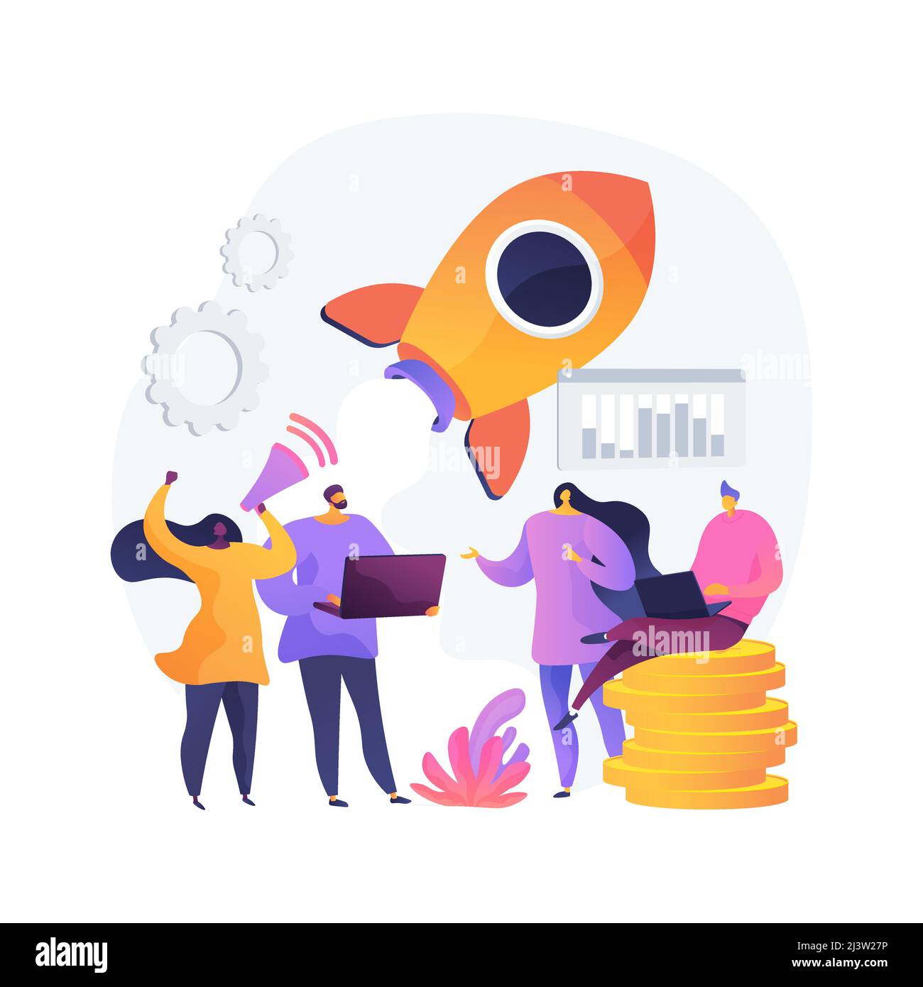 Startup, rocket launch, project start. Setting business, company ...