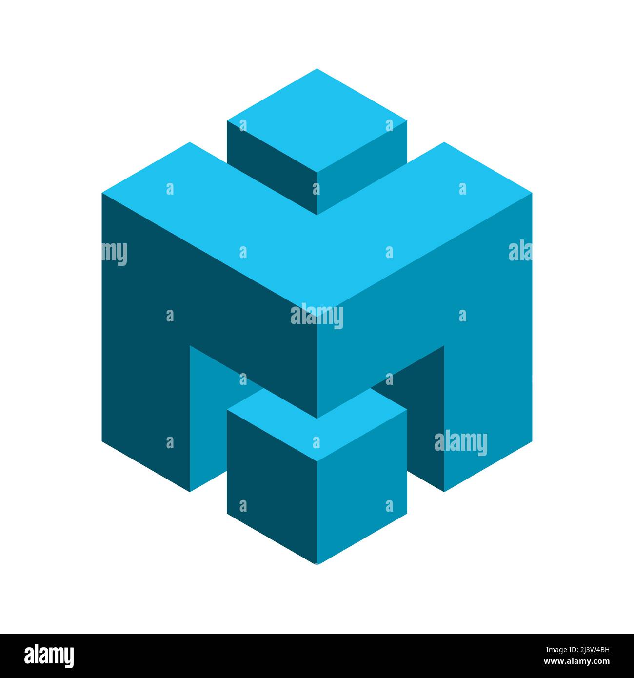 Blue abstract cube shape. 3D letter M logo template. Geometric square ...