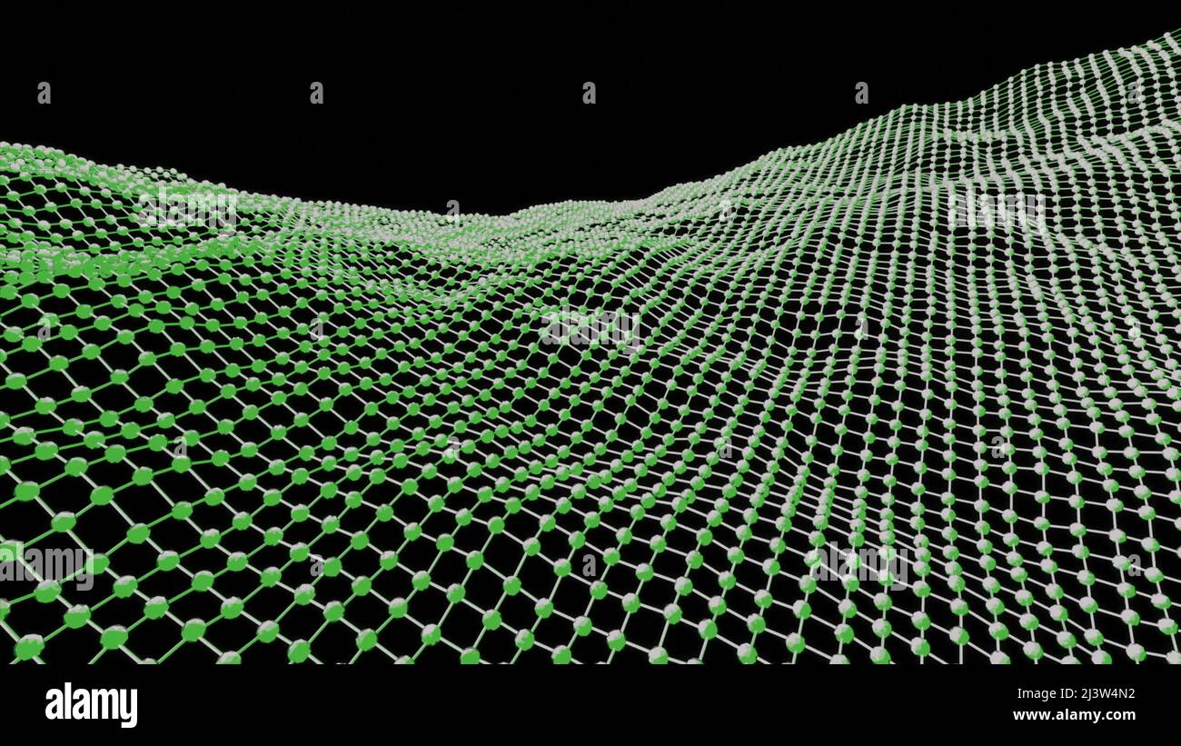 Mesh wavy surface moves on black background. Design. Virtual surface grid in cyberspace. Mesh ...