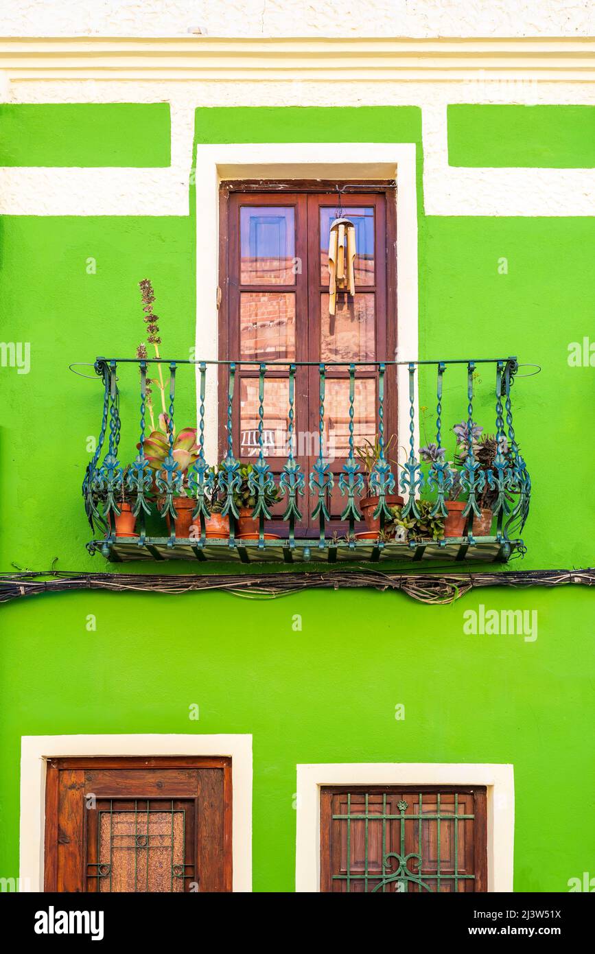 Colorful facade of traditional house in El Cabanyal neighborhood ...