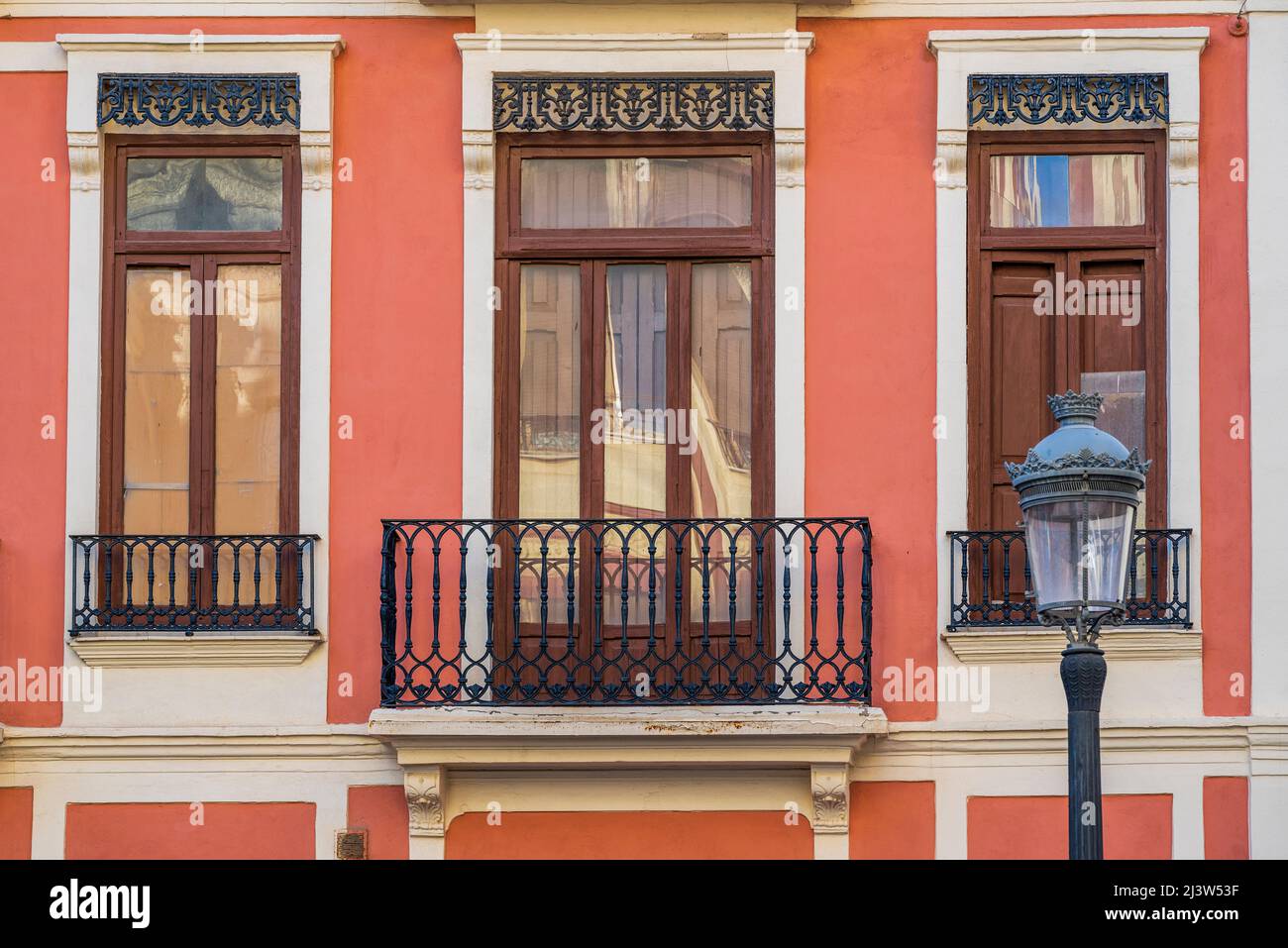 Colorful facade of traditional house in El Cabanyal neighborhood ...