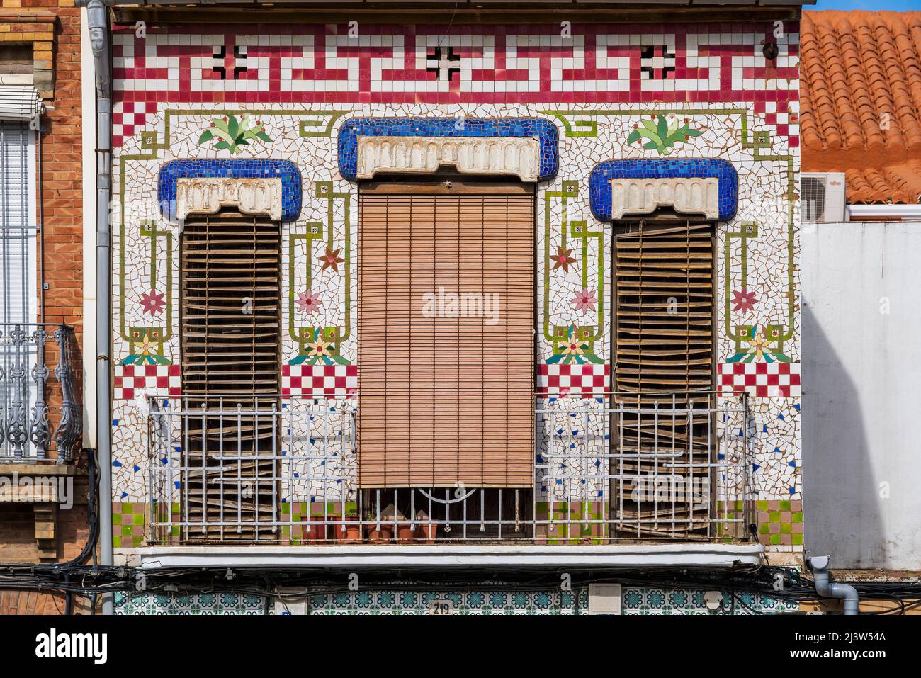 Colorful facade of traditional modernism house in El Cabanyal ...