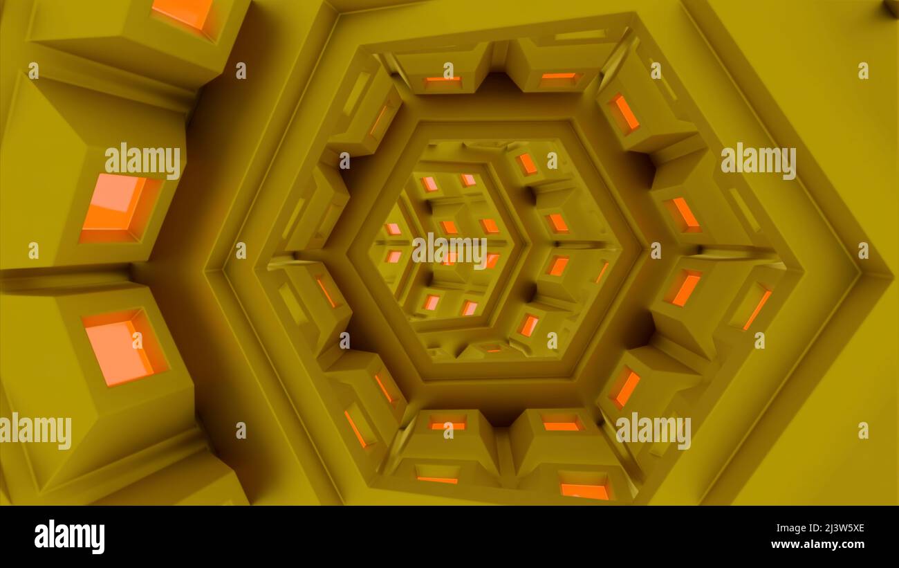 A light tunnel . Design. A yellow path with small orange squares around ...