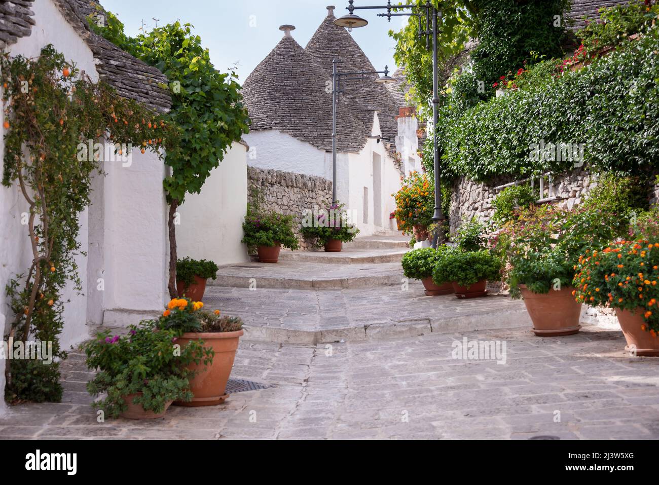 Alberobello town in Italy, famous for its traditional trullo houses ...