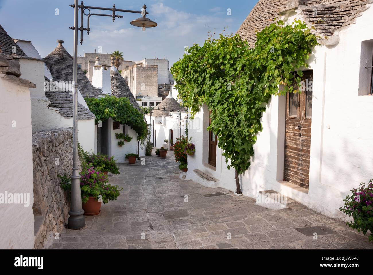 Alberobello town in Italy, famous for its traditional trullo houses ...
