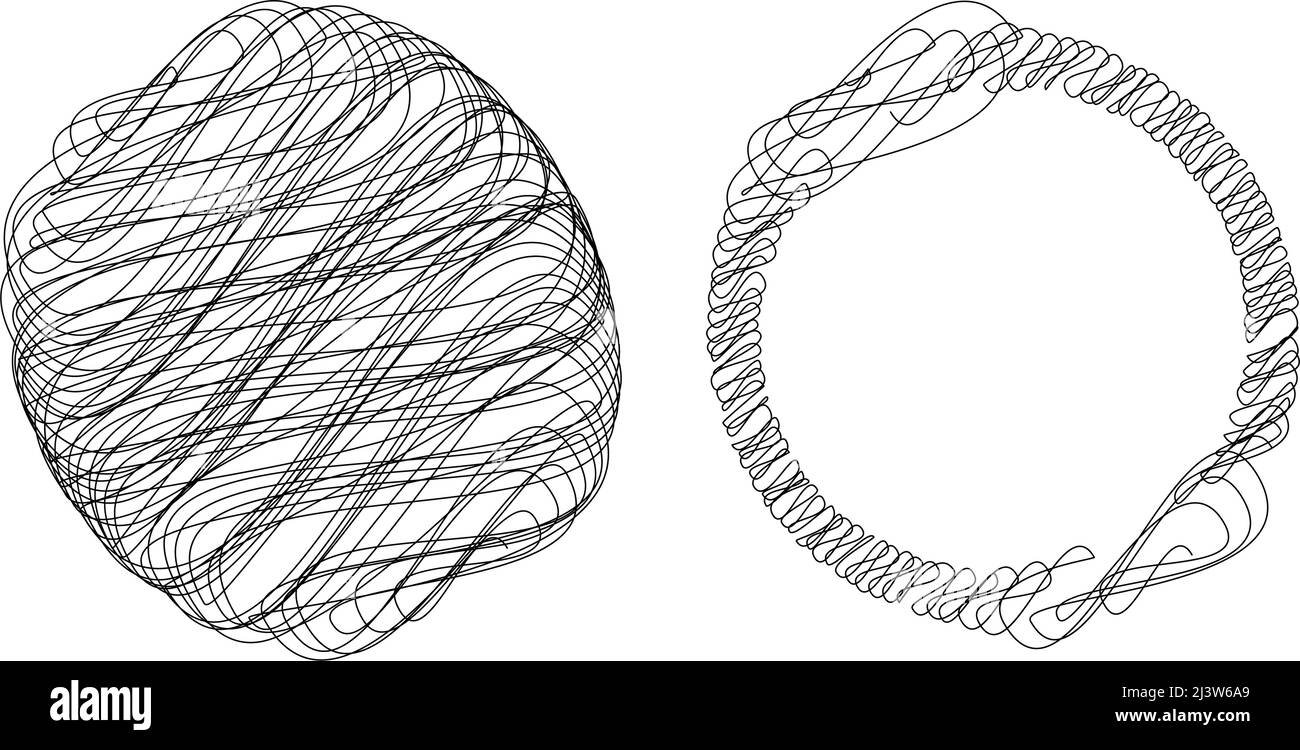 Circle and ring sketch, doodle, scrawl random lines vector elements ...