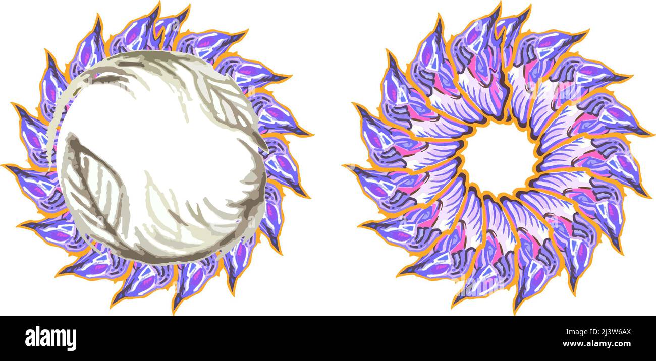 Colorful and gray circle frames with feather elements - two options ...