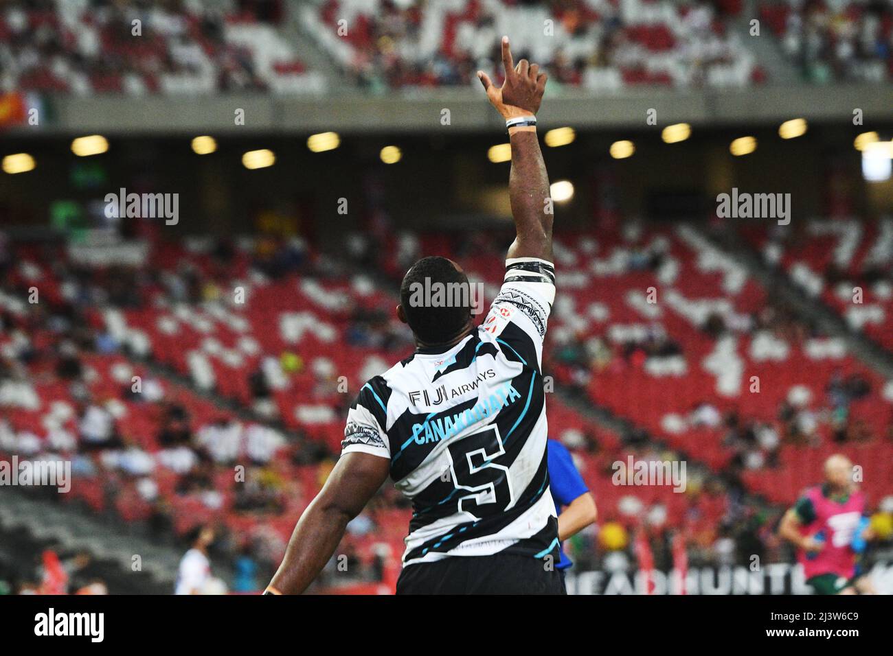 Singapore. 10th Apr, 2022. Elia Canakaivata of Fiji celebrates after ...