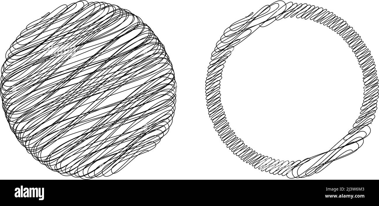Circle and ring sketch, doodle, scrawl random lines vector elements ...