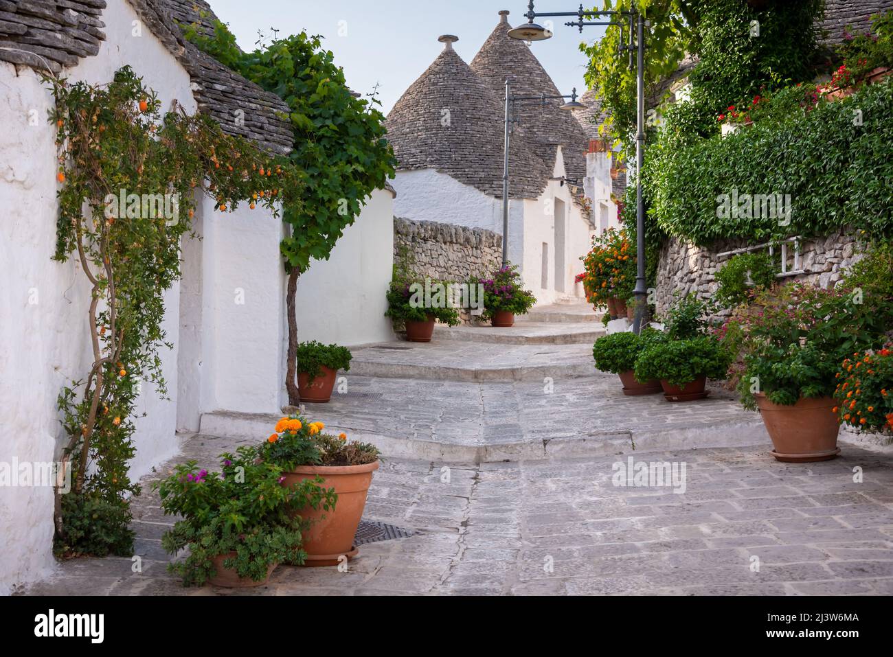 Alberobello town in Italy, famous for its traditional trullo houses ...