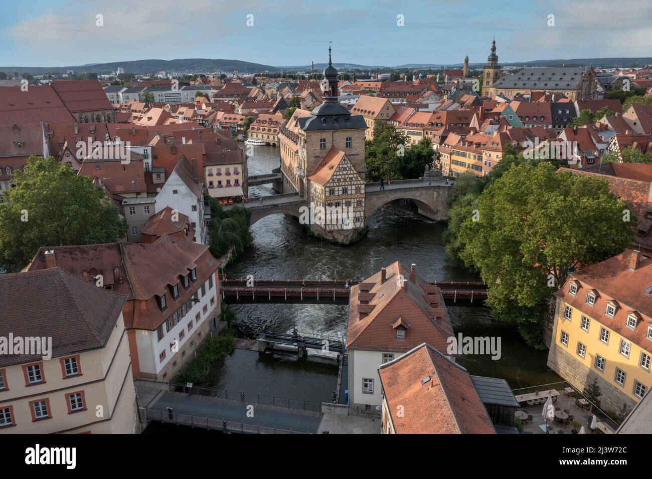 aerial view of the old town of bamberg with the historic town hall on ...