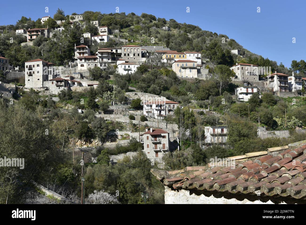 Landscape with panoramic view of Karytaina a historic rural town of ...