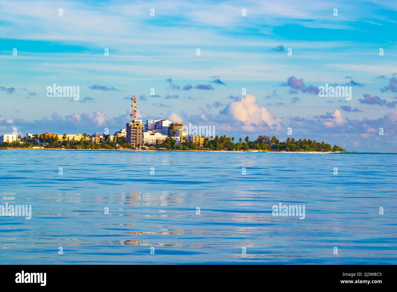 Scenic view of Maafushi island seen from Laccadive Sea, South Male ...