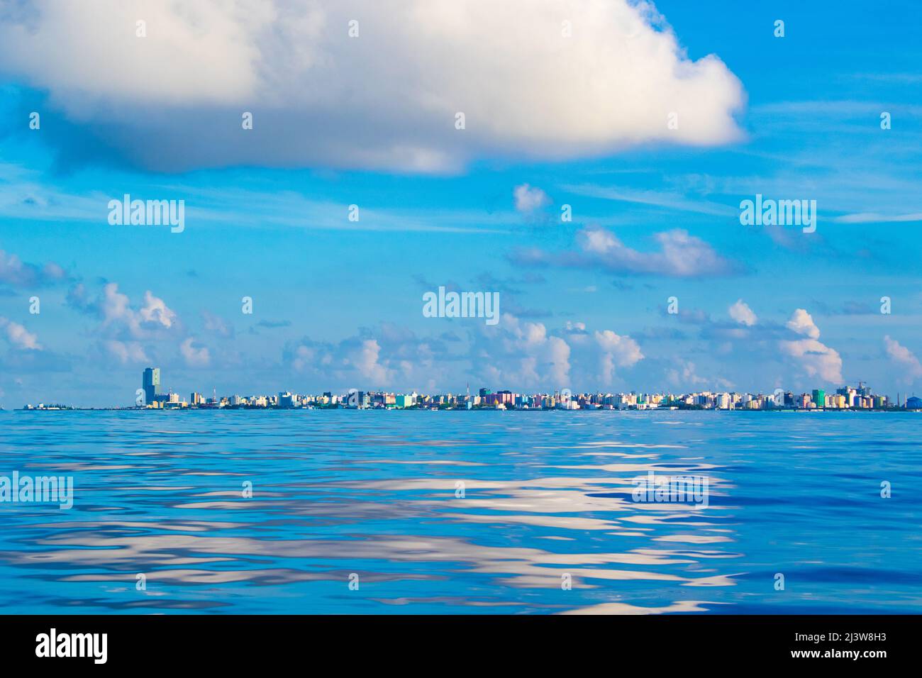 View of Male city seen from the Laccadive Sea.Male is the capital and ...