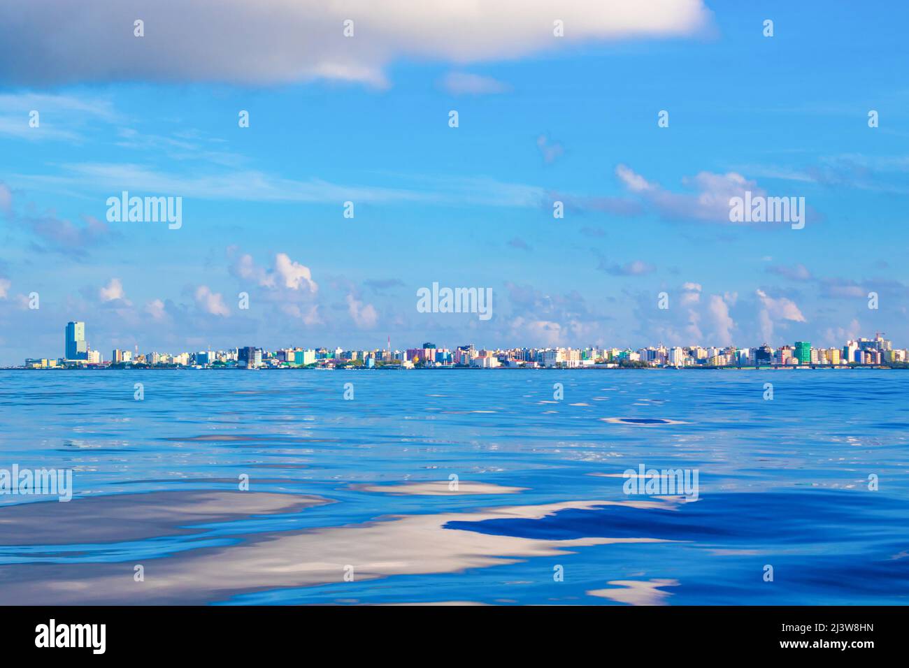 View of Male city seen from the Laccadive Sea.Male is the capital and ...