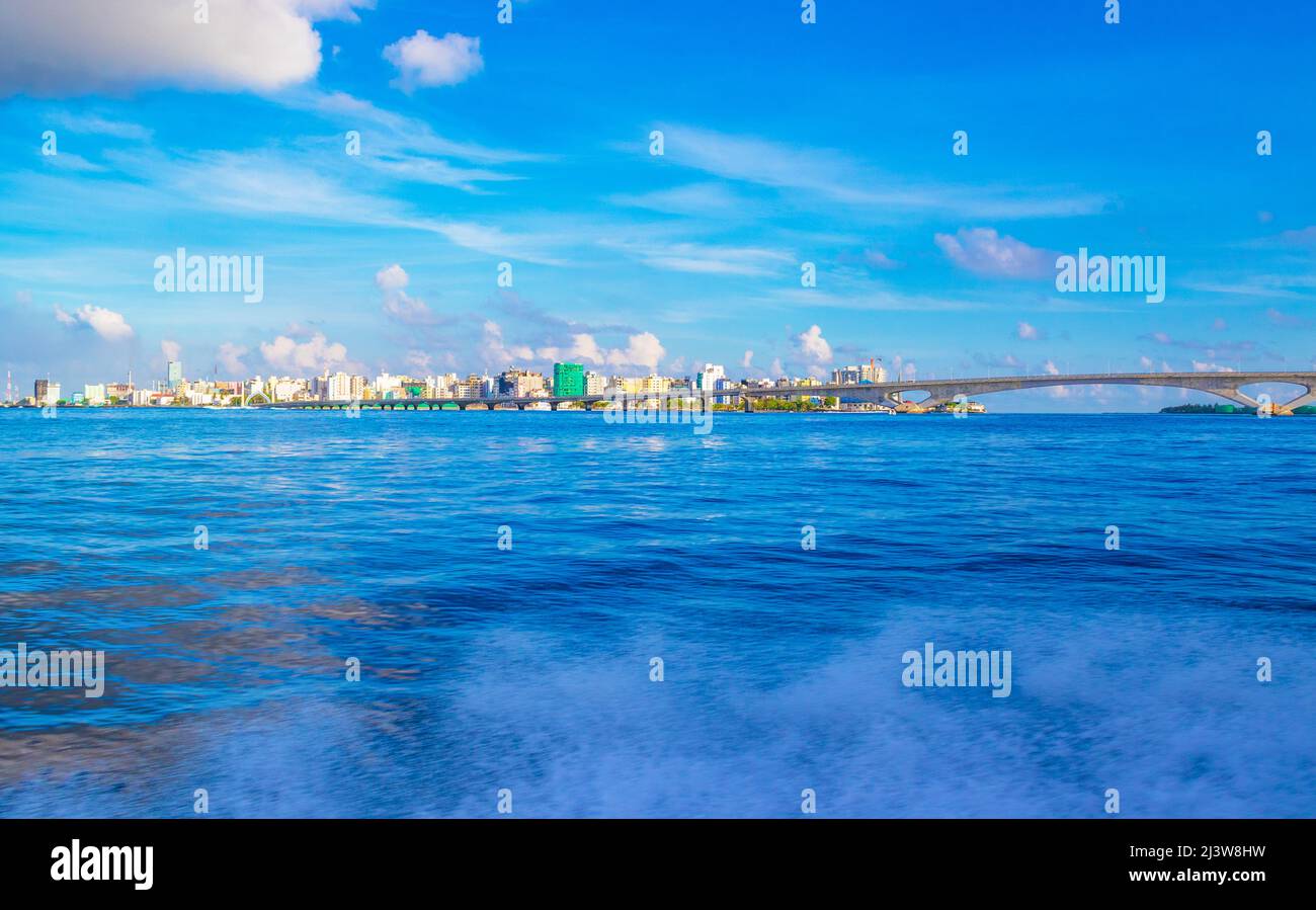 View of Male city seen from the Laccadive Sea.Male is the capital and ...