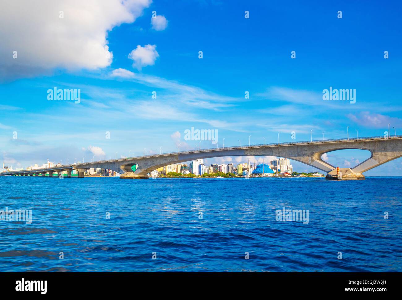 SinaMalé Bridge and Male seen from Laccadive Sea.Malé is the densely ...