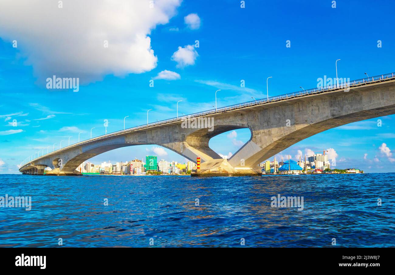 SinaMalé Bridge and Male seen from Laccadive Sea.Malé is the densely ...