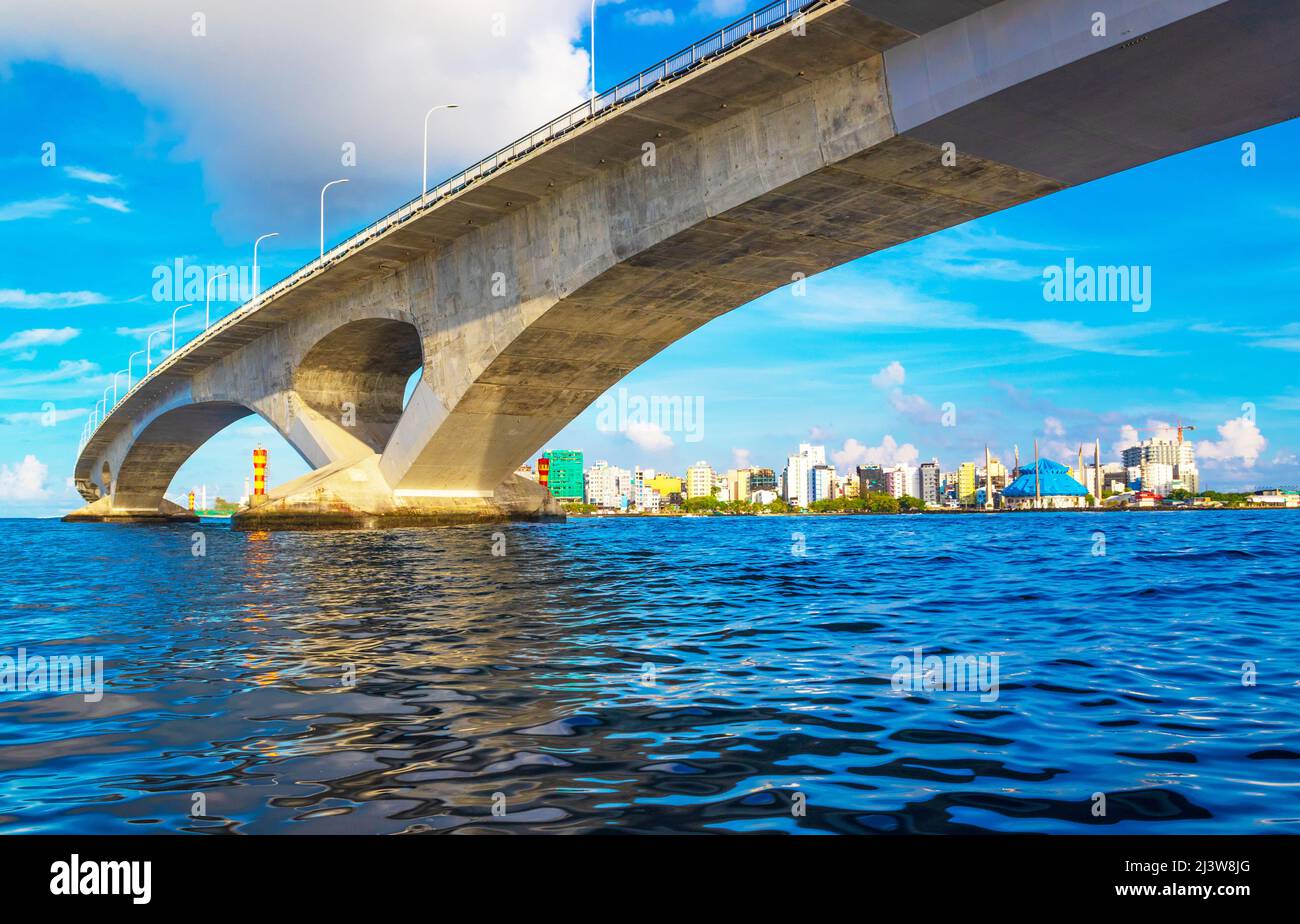 SinaMalé Bridge and Male seen from Laccadive Sea.Malé is the densely ...