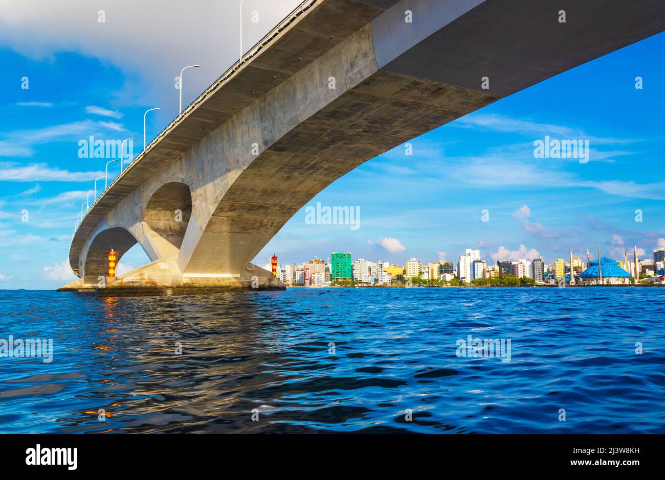 SinaMalé Bridge and Male seen from Laccadive Sea.Malé is the densely ...