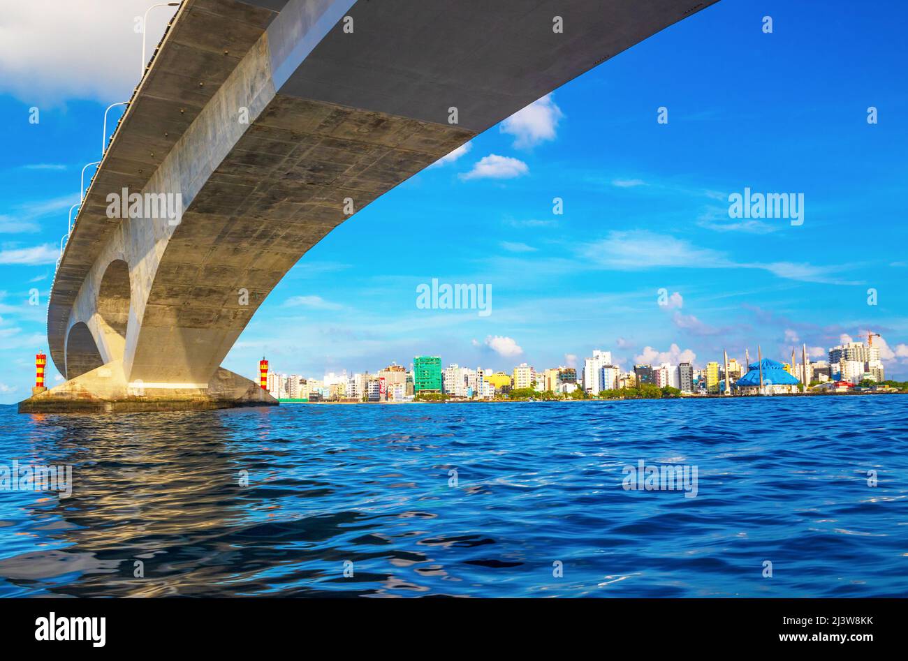 SinaMalé Bridge and Male seen from Laccadive Sea.Malé is the densely ...