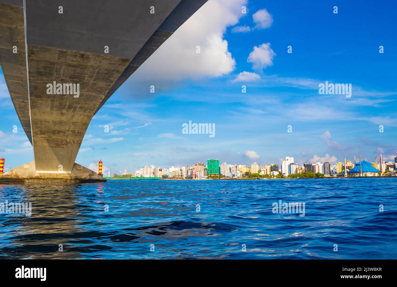 SinaMalé Bridge and Male seen from Laccadive Sea.Malé is the densely ...