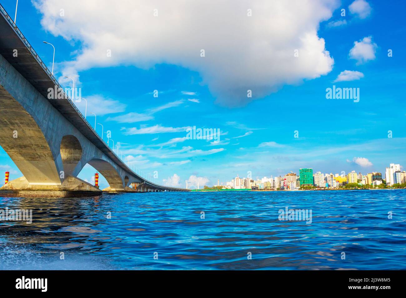 SinaMalé Bridge and Male seen from Laccadive Sea.Malé is the densely ...