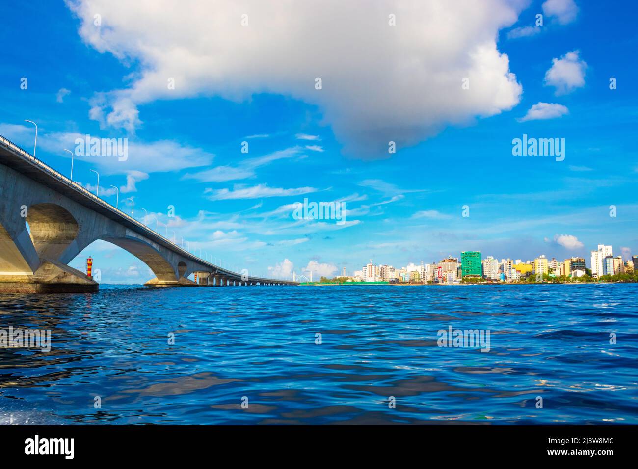 SinaMalé Bridge and Male seen from Laccadive Sea.Malé is the densely ...