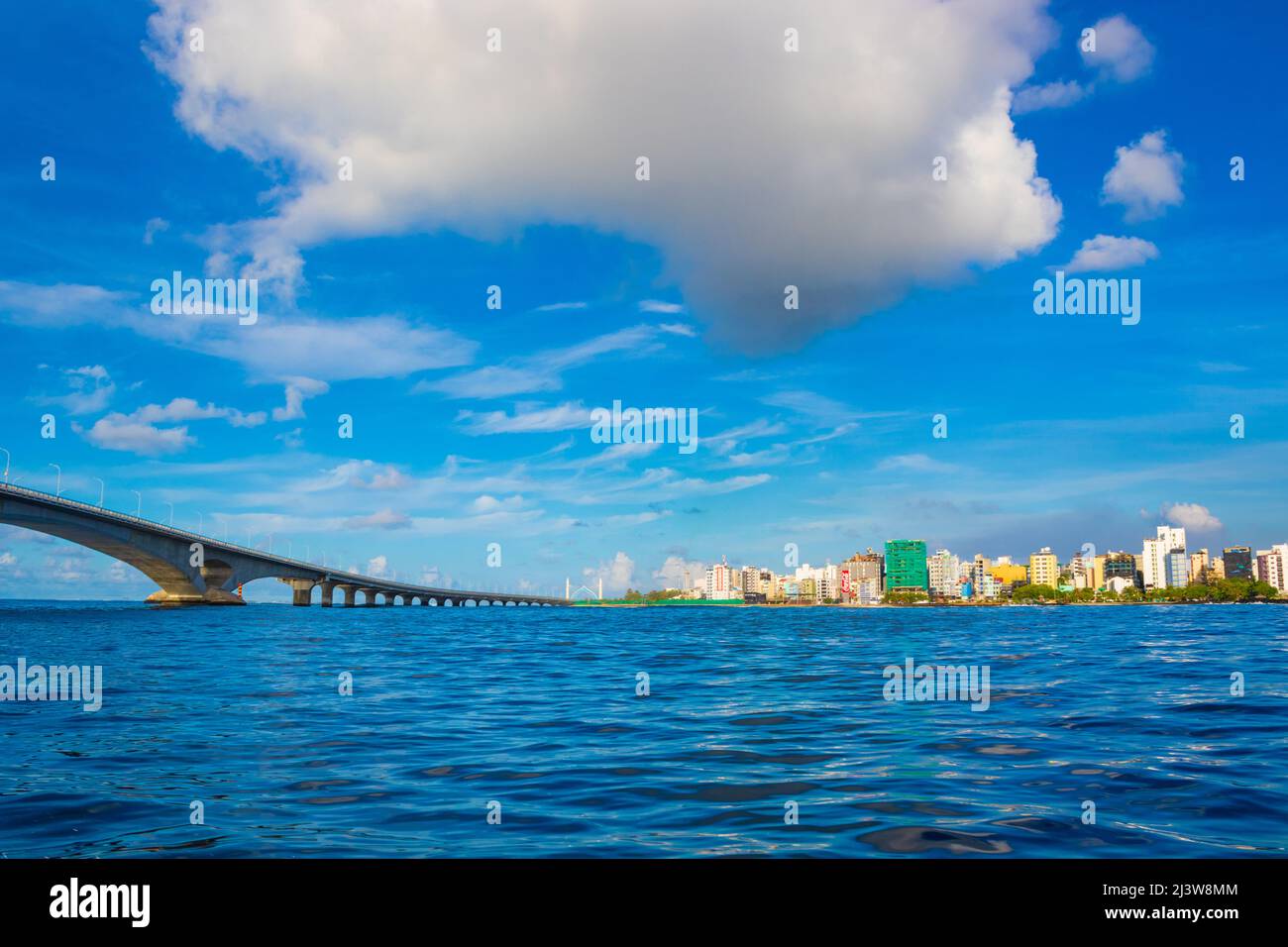 SinaMalé Bridge and Male seen from Laccadive Sea.Malé is the densely ...
