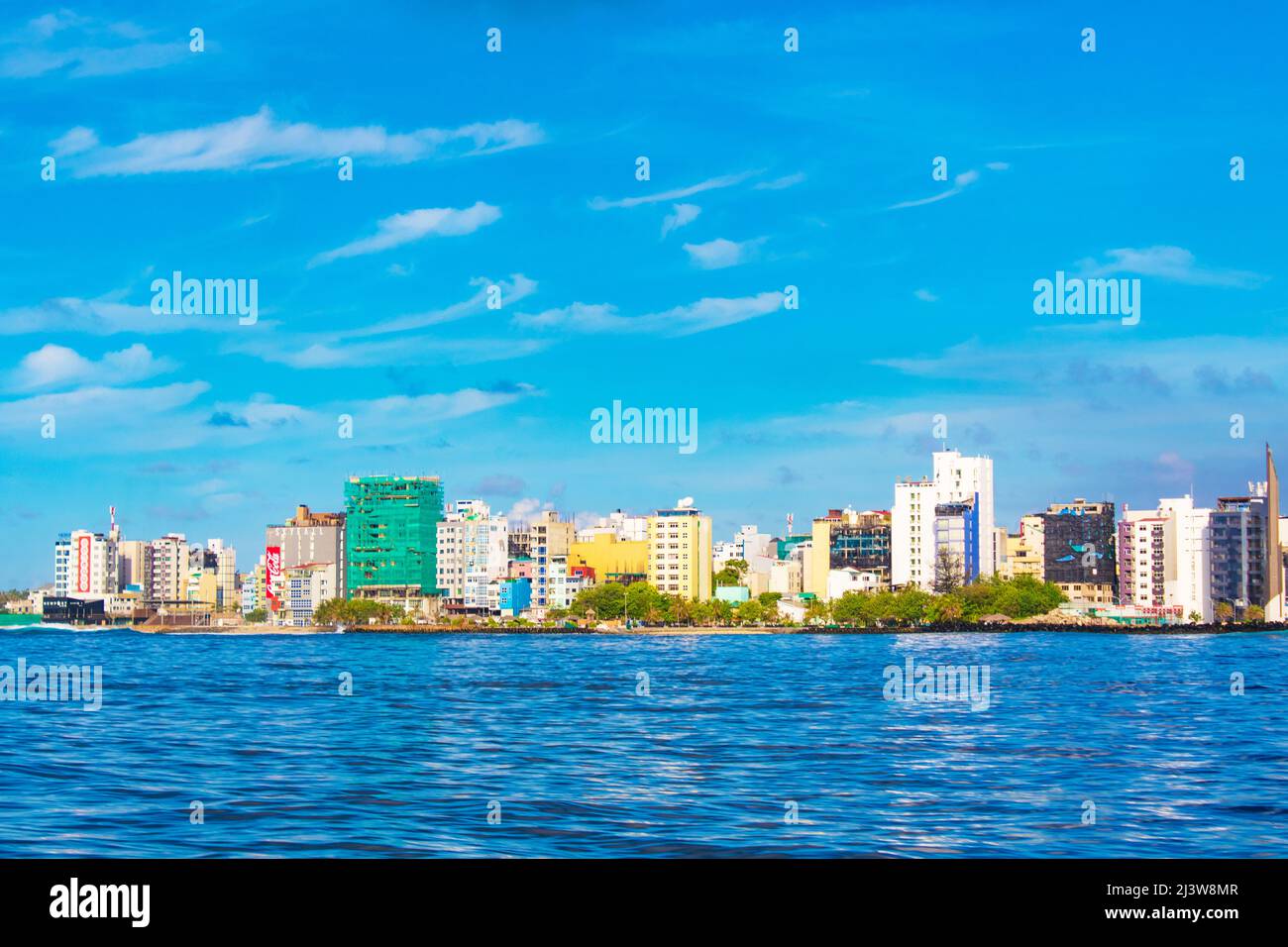 View of Male city seen from the port of Hulhumalé island.Male is the ...