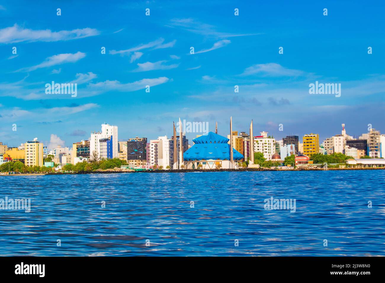 View of Male city seen from the port of Hulhumalé island.Male is the ...
