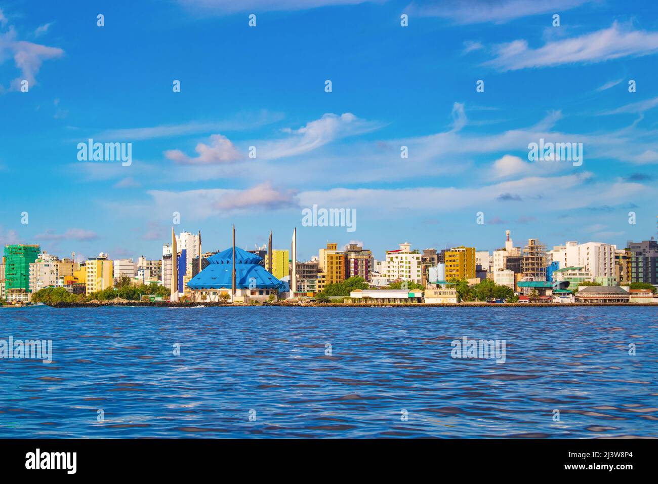 View of Male city seen from the port of Hulhumalé island.Male is the ...