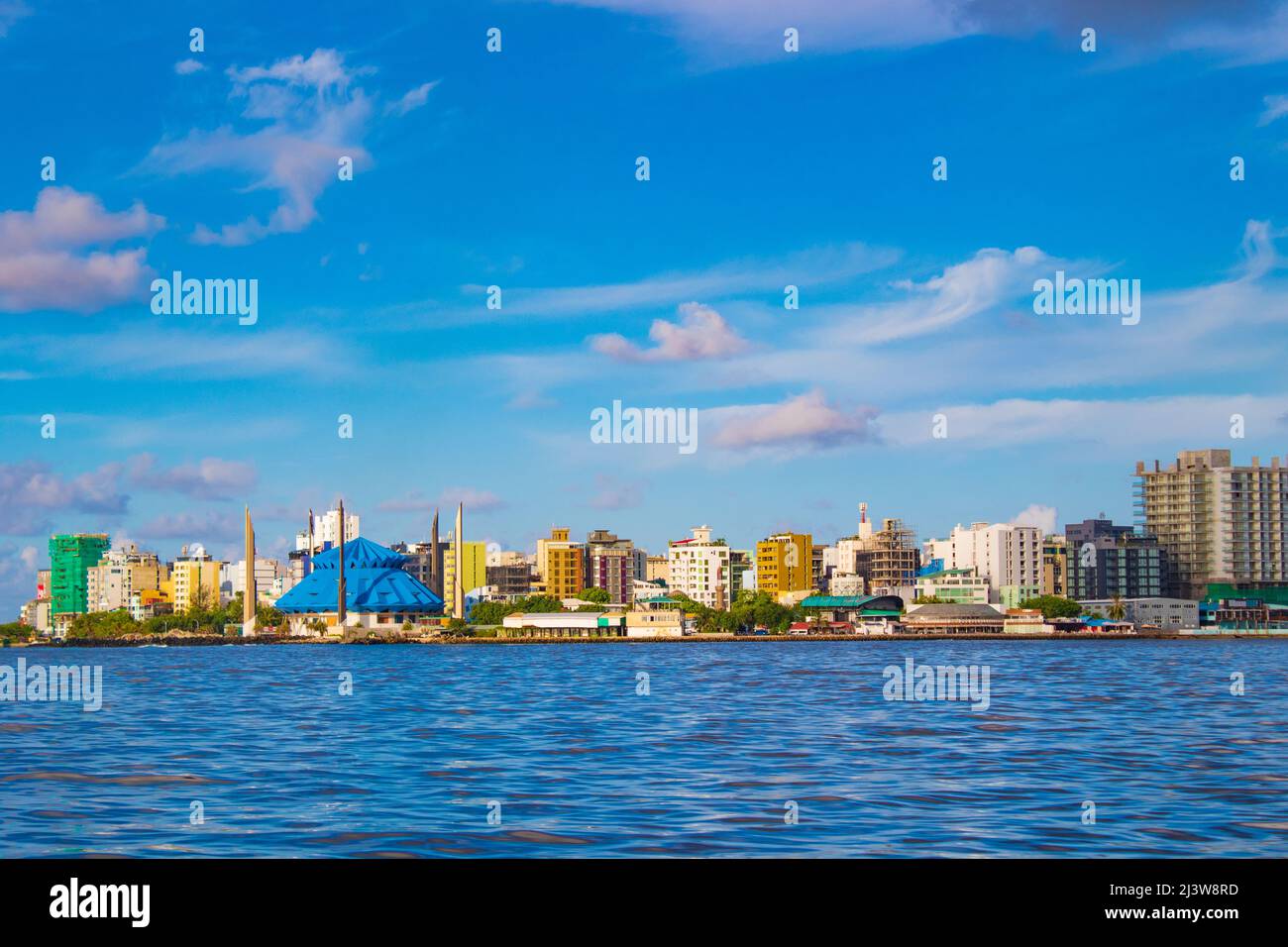 View of Male city seen from the port of Hulhumalé island.Male is the ...