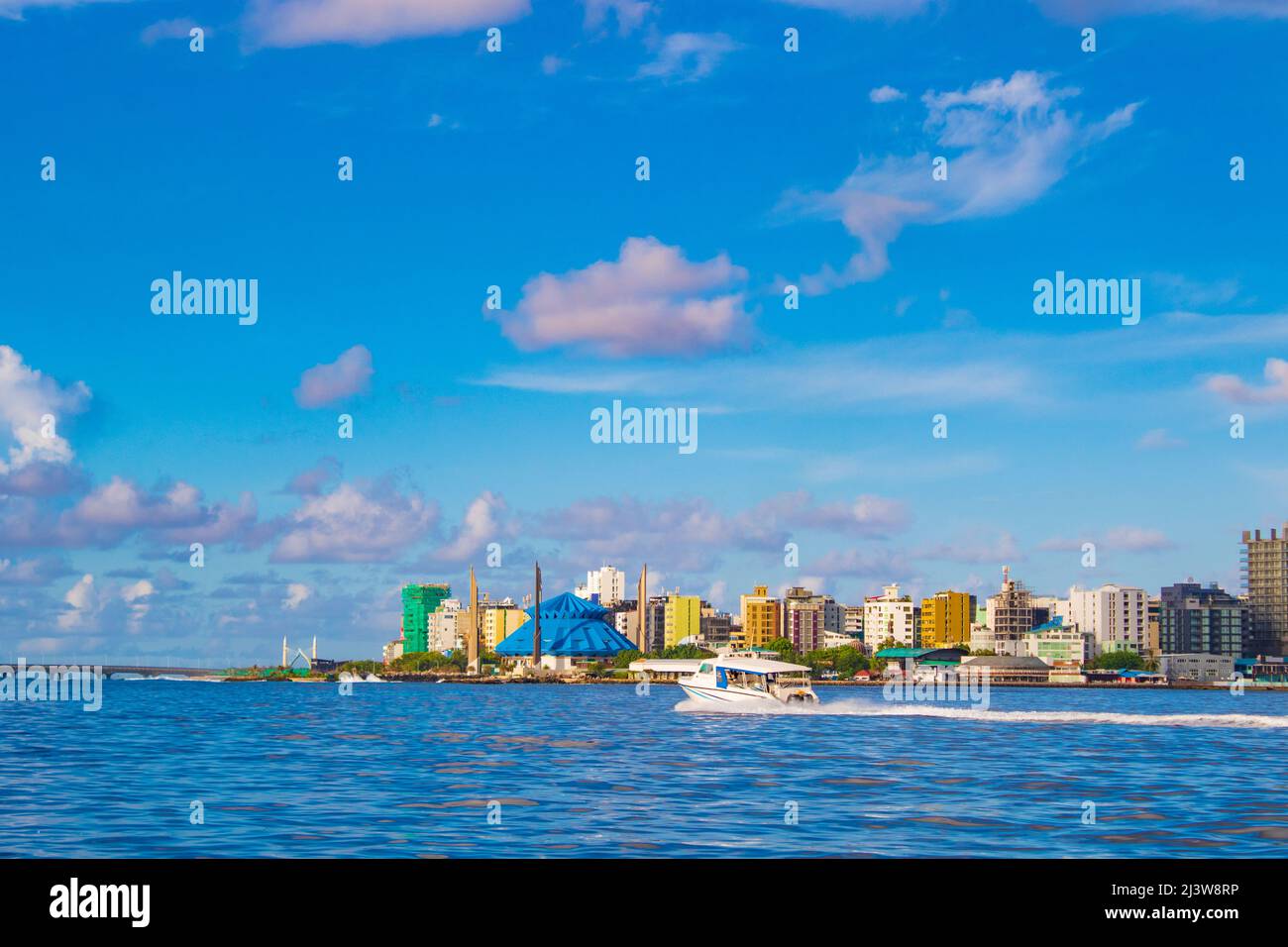 View of Male city seen from the port of Hulhumalé island.Male is the ...