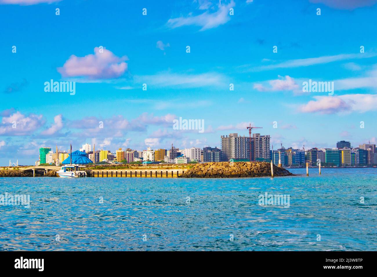 View of Male city seen from the port of Hulhumalé island.Male is the ...