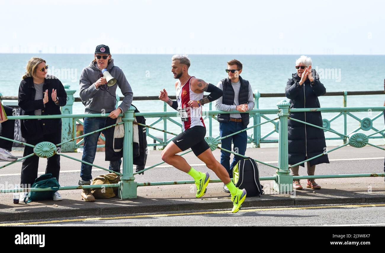Brighton UK 10th April 2022 - The race leader heads towards the finish ...