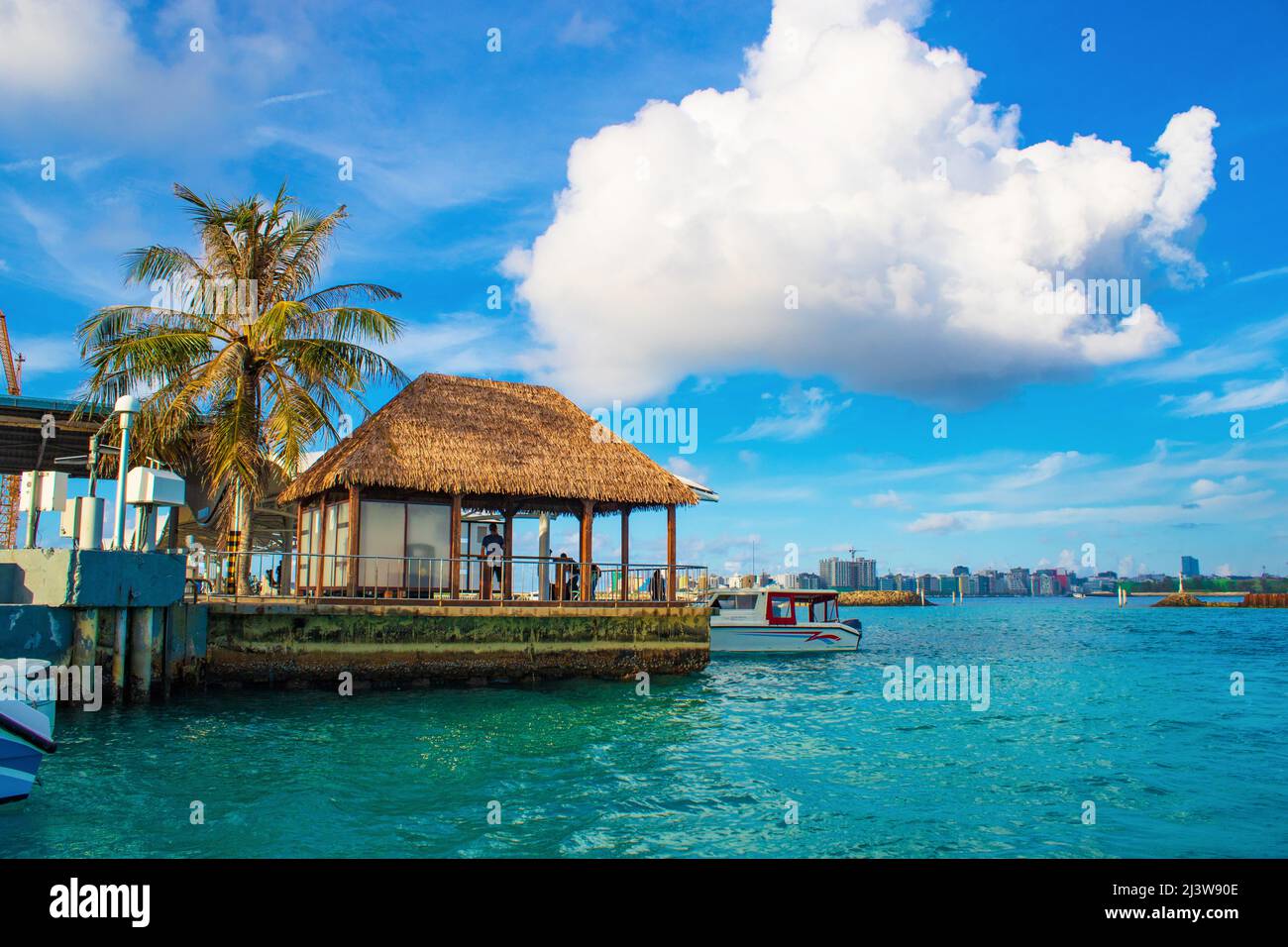 View of Hulhule Ferry-Ferry terminal in front of Velana International ...