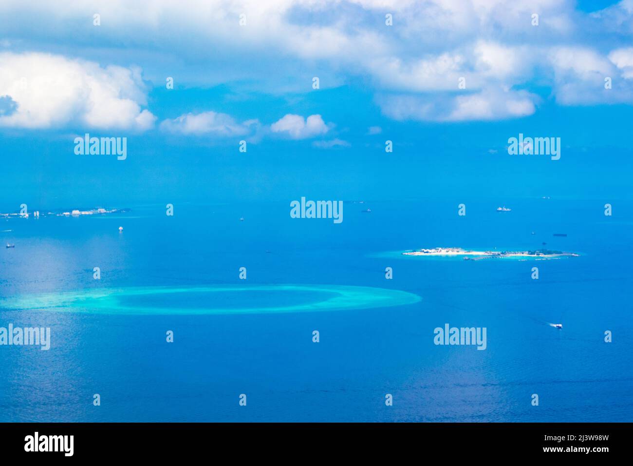 Aerial view of Maldives archipelago North Male Atoll in Laccadive Sea ...