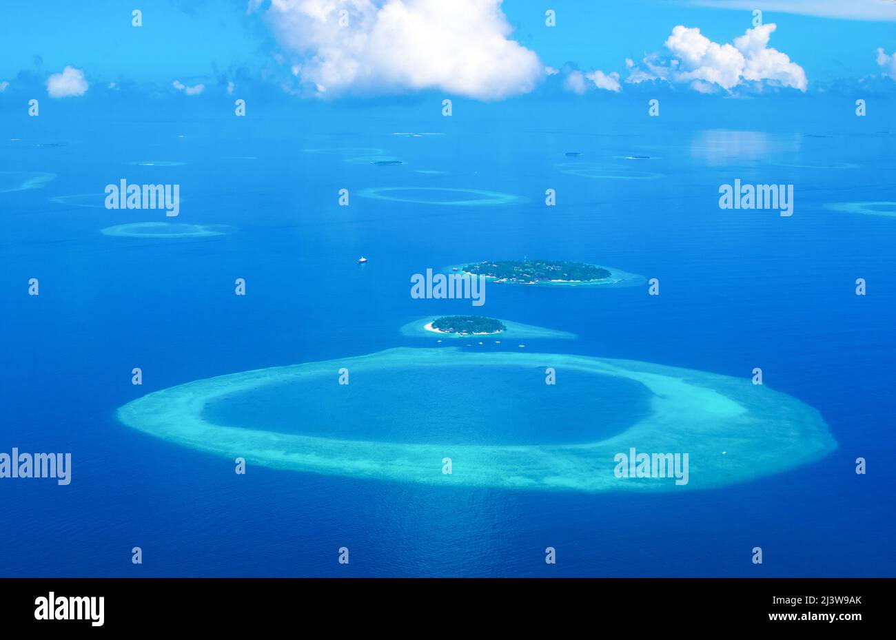Aerial view of Maldives archipelago Kaafu Atoll in Laccadive Sea,Indian ...