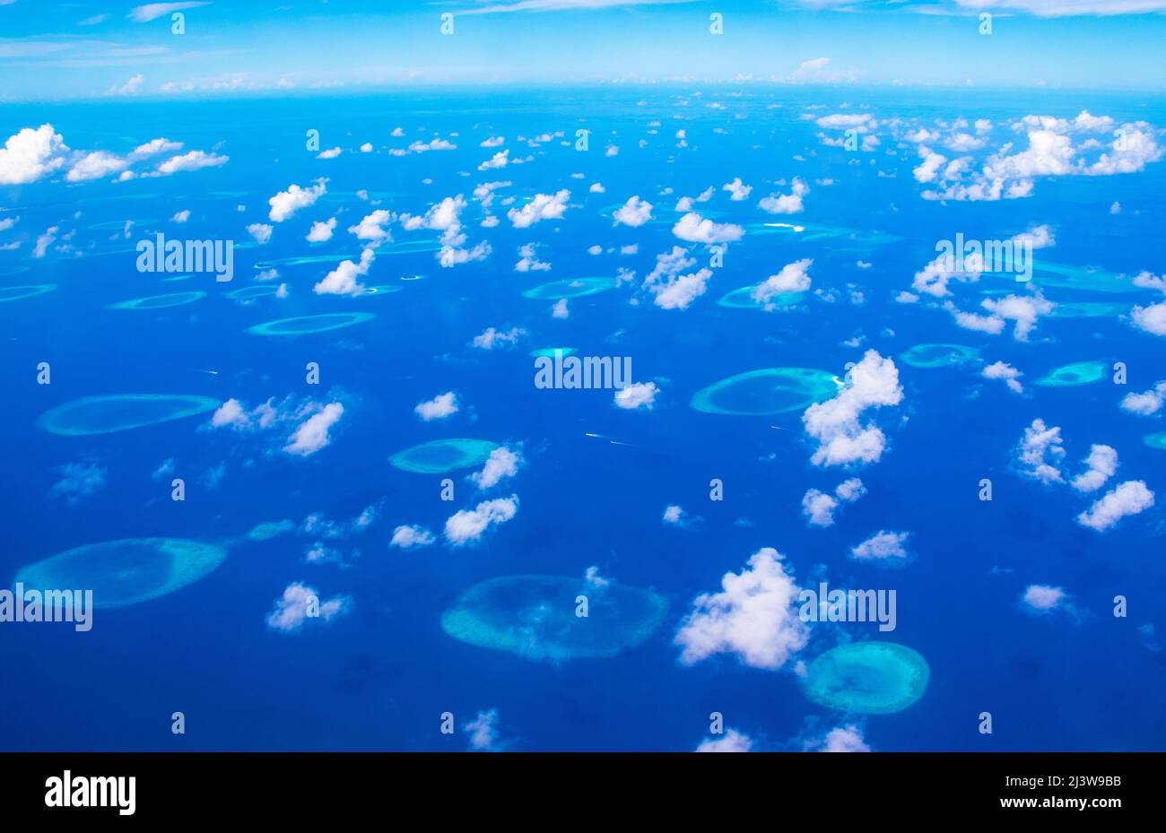 Aerial view of Maldives archipelago Kaafu Atoll in Laccadive Sea,Indian ...