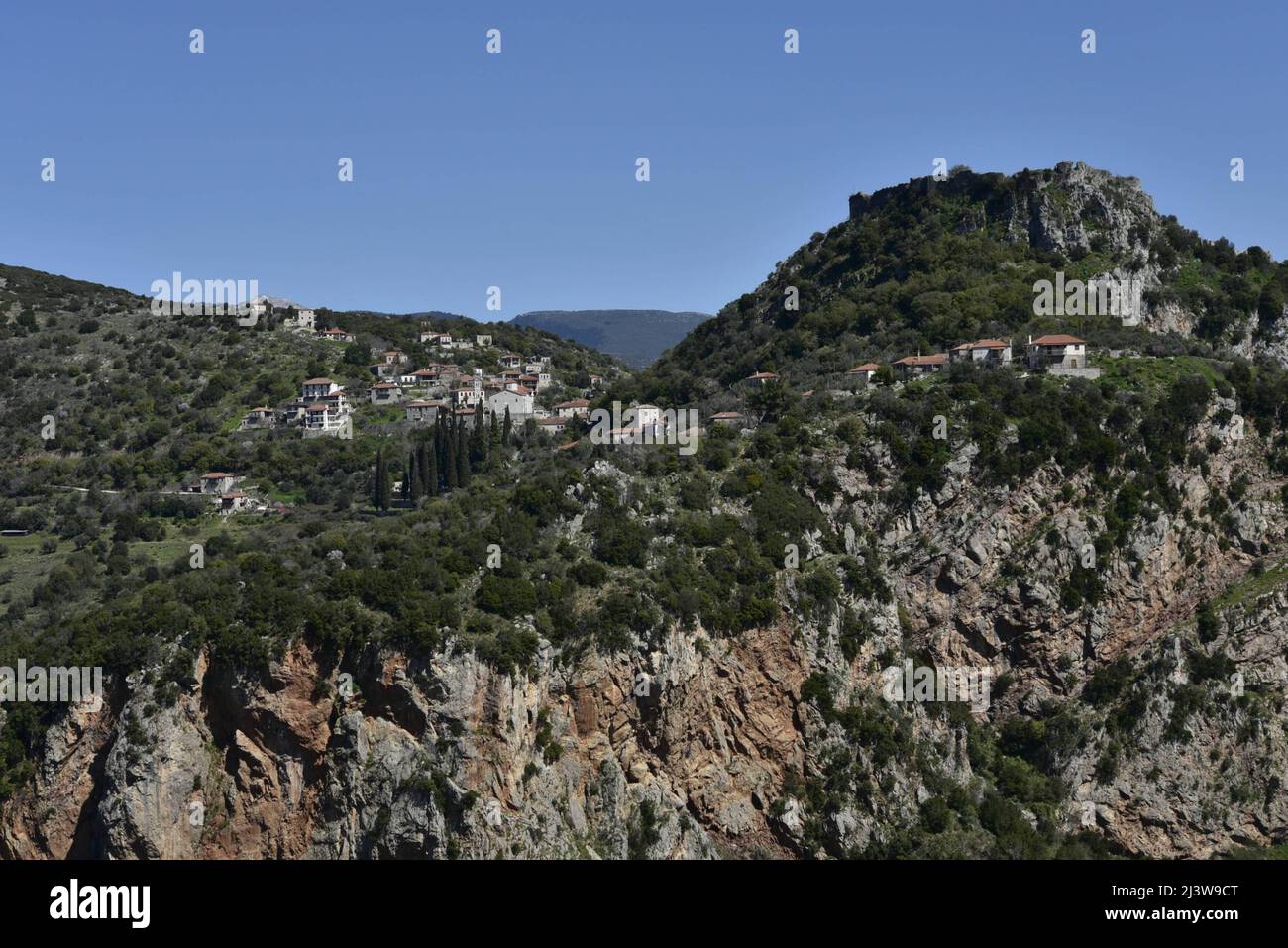 Landscape with panoramic view of Karytaina a historic rural town of ...