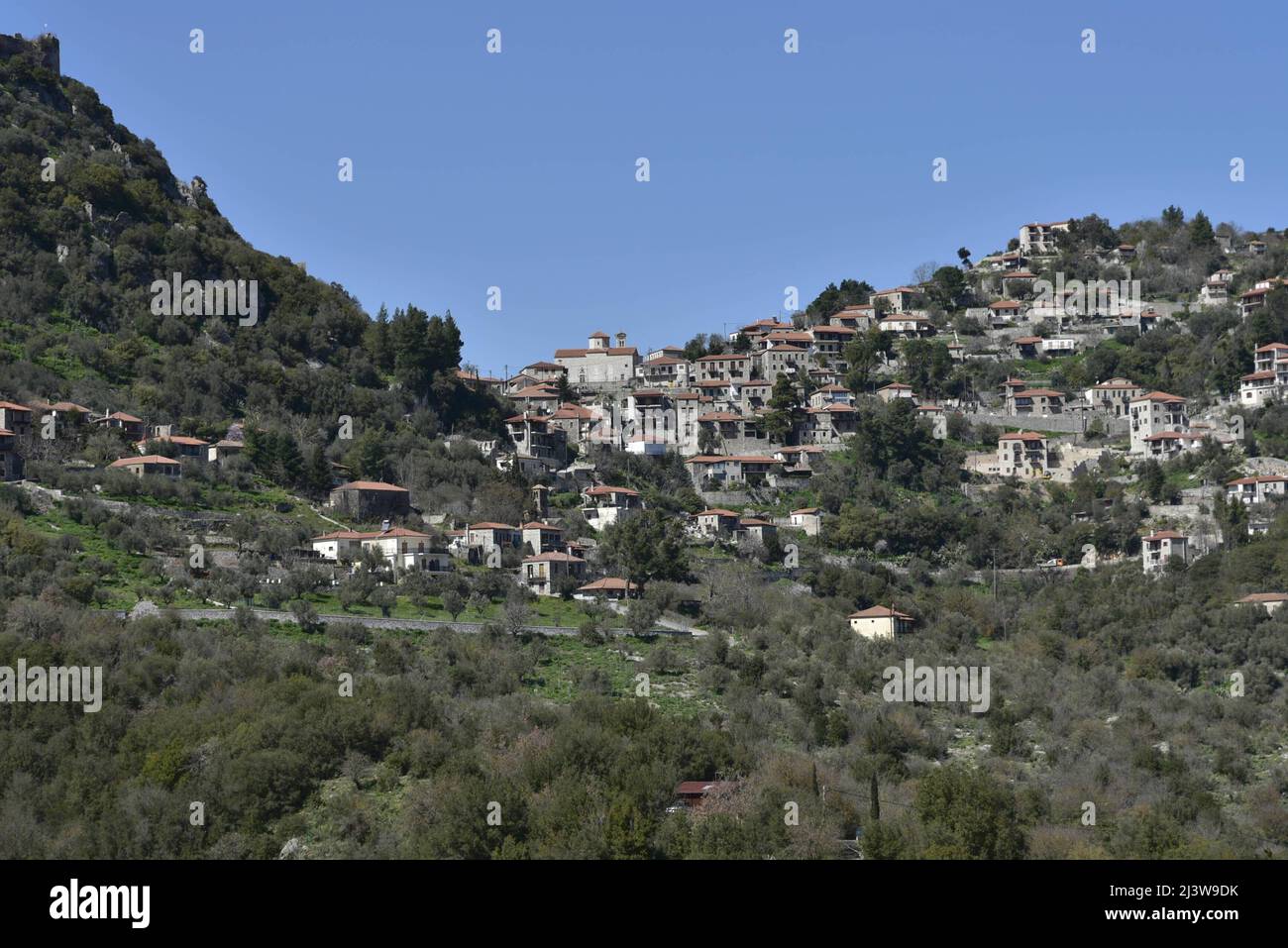 Landscape with panoramic view of Karytaina a historic rural town of ...