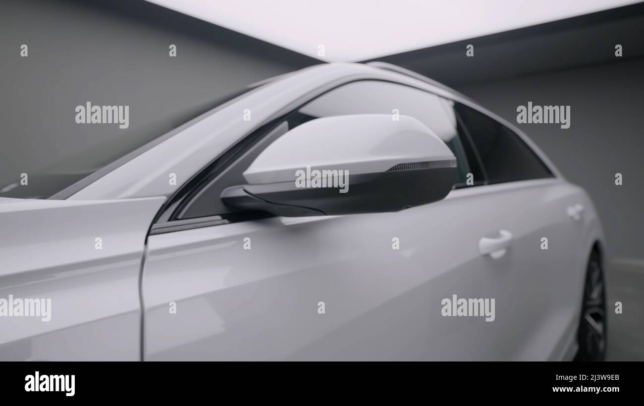 Modern car, view of car exterior, side doors and mirror, smooth camera ...