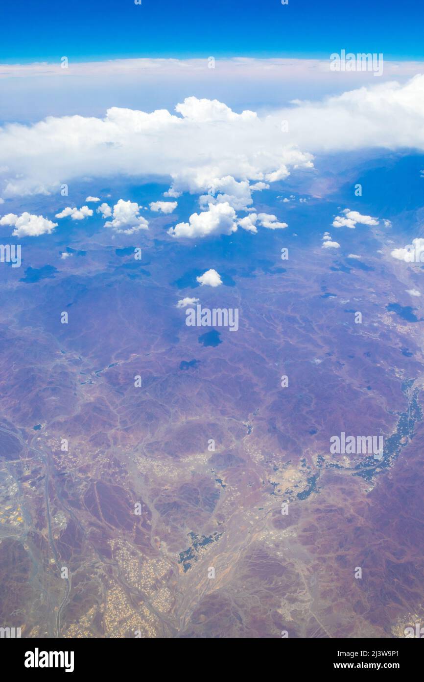 Aerial view of Al Hajar Mountain in northeastern Oman and also eastern ...