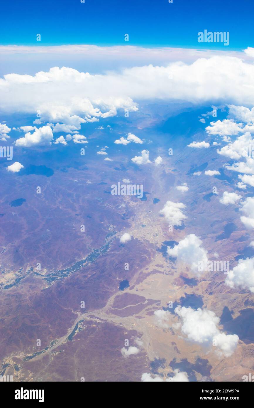 Aerial view of Al Hajar Mountain in northeastern Oman and also eastern ...
