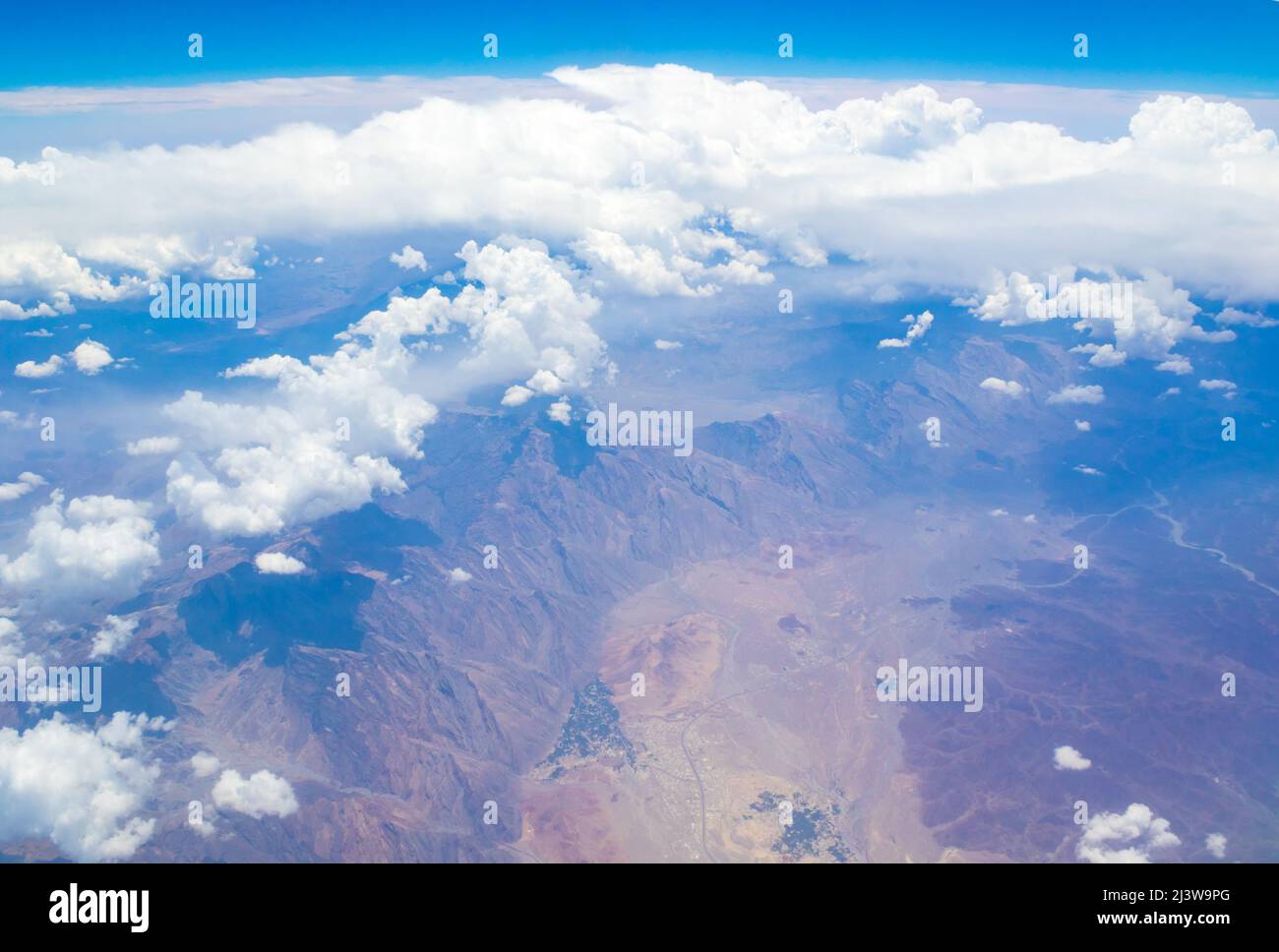 Aerial view of Al Hajar Mountain in northeastern Oman and also eastern ...