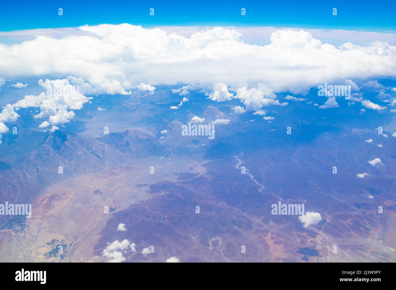 Aerial view of Al Hajar Mountain in northeastern Oman and also eastern ...