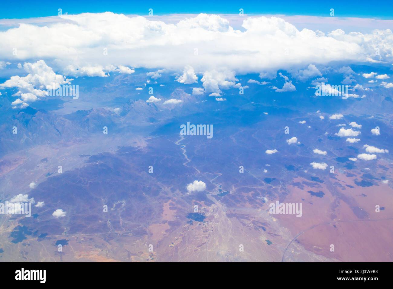 Aerial view of Al Hajar Mountain in northeastern Oman and also eastern ...