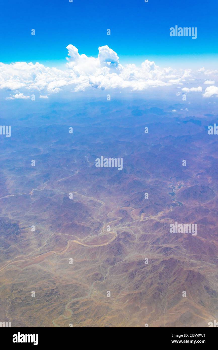 Aerial view of Al Hajar Mountain in the eastern United Arab Emirates ...
