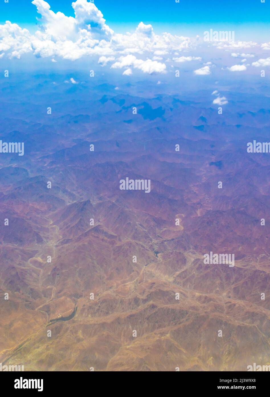 Aerial view of Al Hajar Mountain in the eastern United Arab Emirates ...